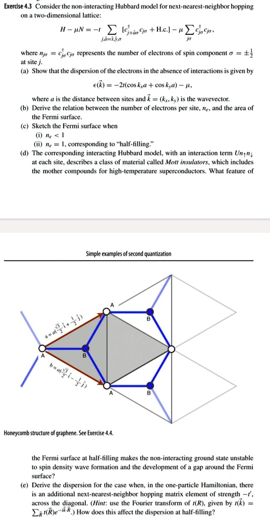 Exercise 4.3 Consider the non-interacting Hubbard model for next-nearest-neighbor hopping on a ...