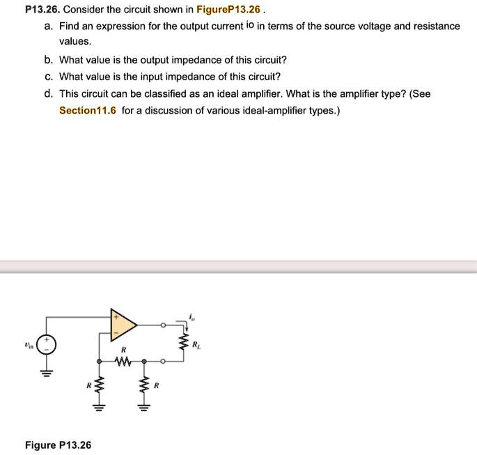 SOLVED: P13.26. Consider the circuit shown in Figure P13.26. Find an expression for the output ...