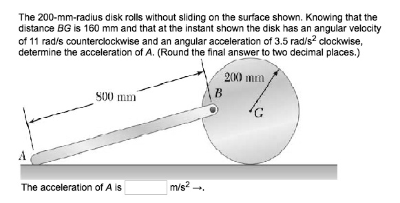 SOLVED: The 200-mm-radius disk rolls without sliding on the surface ... SOLVED: The 200-mm-radius disk rolls without sliding on the surface ...