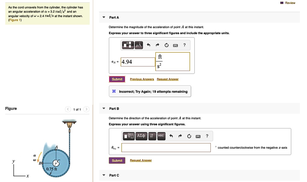 SOLVED: Text: III Review As the cord unravels from the cylinder, the cylinder has an angular ...