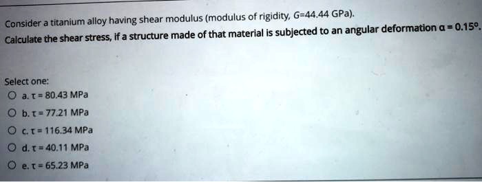 SOLVED: alloy having shear modulus (modulus of rigidity, 6-44.44 GPa ...