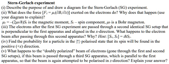 SOLVED: Stern-Gerlach experiment (i) Describe the purpose of and draw a ...