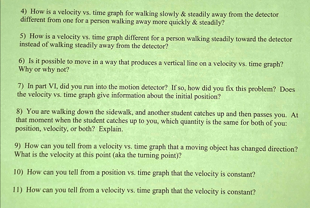 how is a velocity vs time graph for walking slowly steadily away from ...