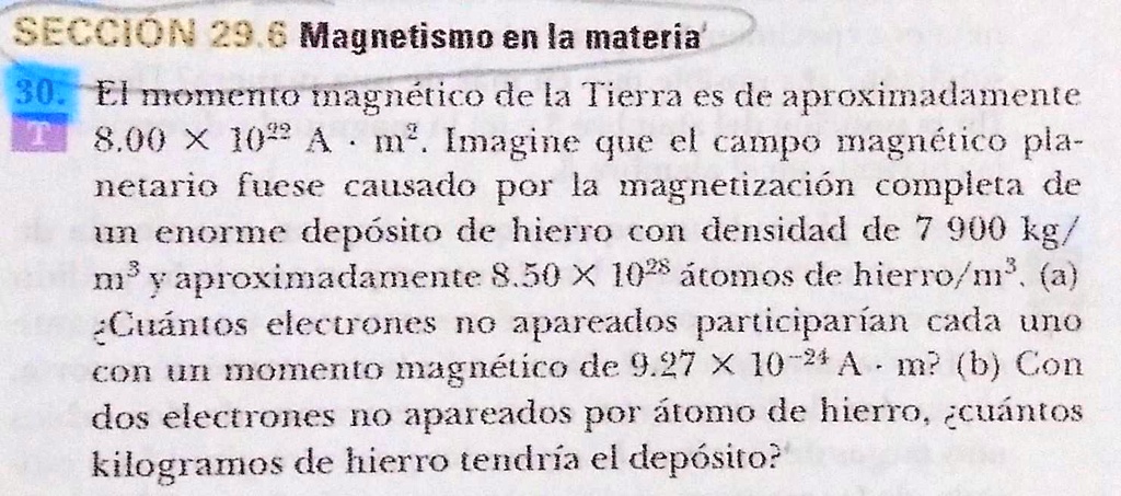 SOLVED: 30) The magnetic moment of the Earth is approximately 8.00 × ...