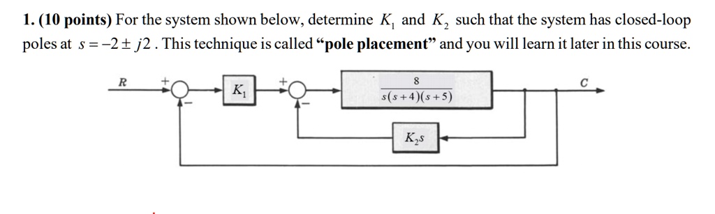 1. (10 points) For the system shown below, determine K1 and K2 such that the system has closed ...