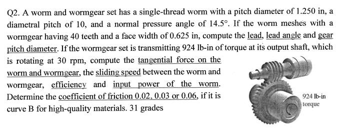 Q2 a worm and wormgear set has a single thread worm with a...