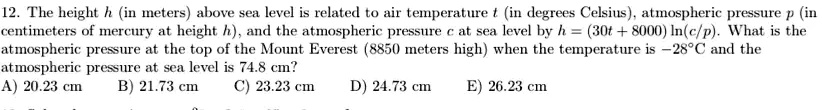 SOLVED: The height (in meters) above sea level is related to air ...