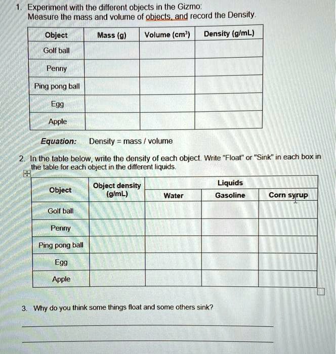 SOLVED:Experimenl with the different objects in the Gizmo: Measure Ihe ...