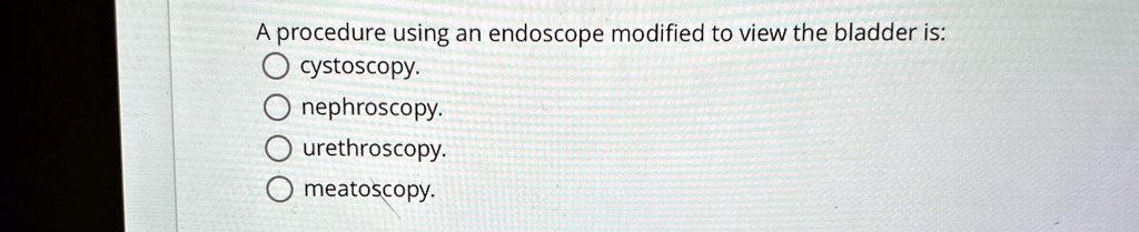a procedure using an endoscope modified to view the bladder is ...