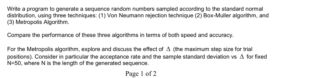 Solved Write A Program To Generate A Sequence Of Random Numbers Sampled According To The