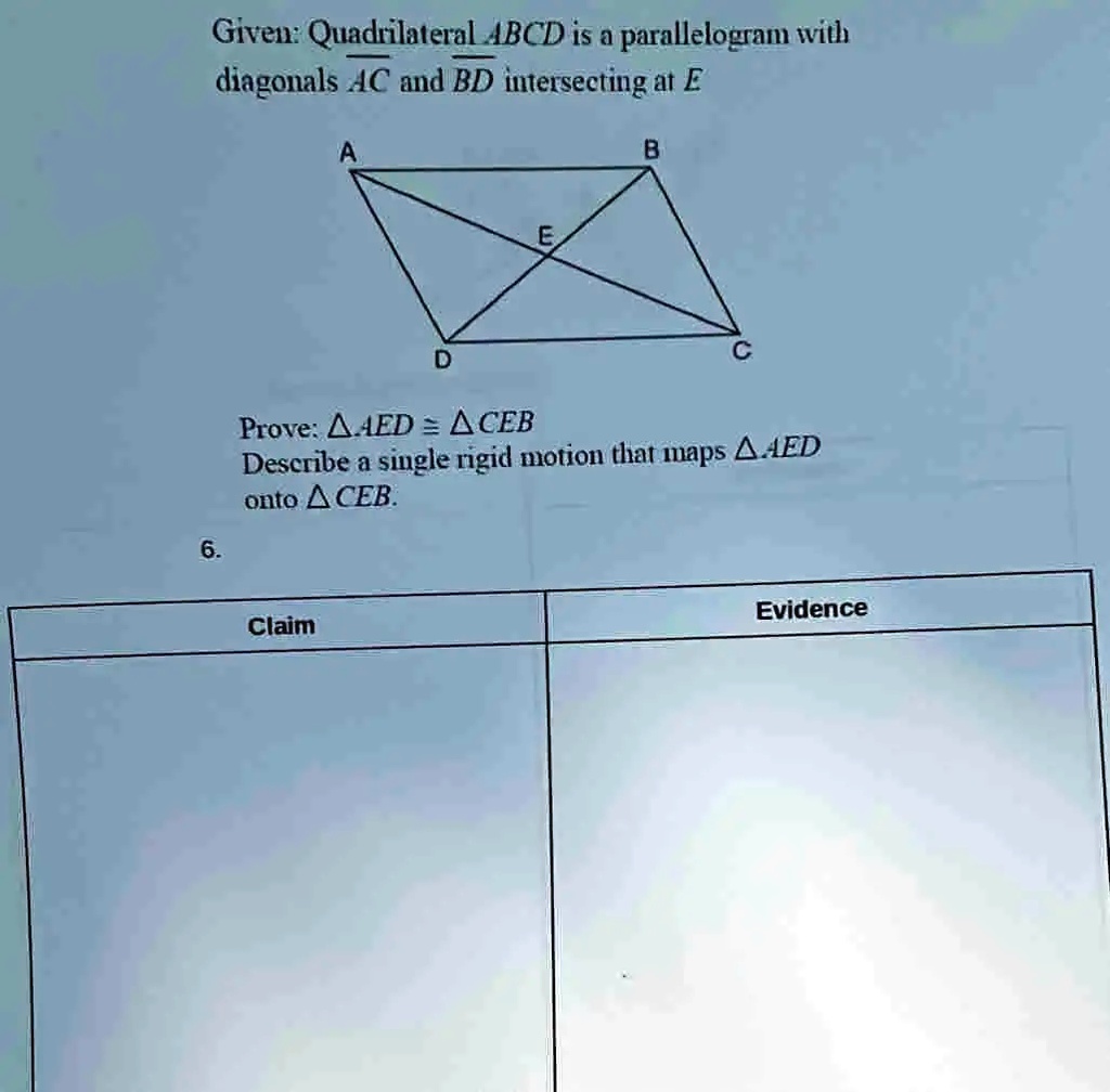 Given: Quadrilateral ABCD is a parallelogram with diagonals AC and BD ...