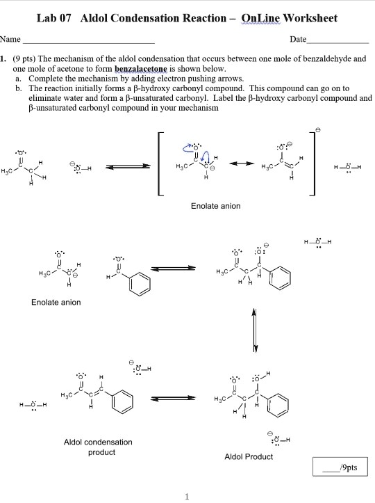Name Lab 07 Aldol Condensation Reaction - OnLine Worksheet Date 1. (9 ...