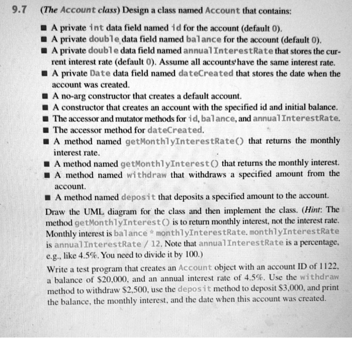 Solved The Account Class Design A Class Named Account That Contains A Private Int Data Field