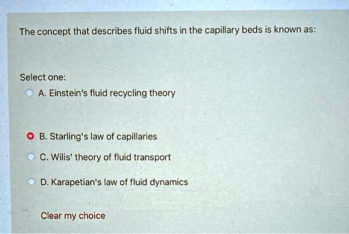 SOLVED: The concept that describes fluid shifts in the capillary beds ...