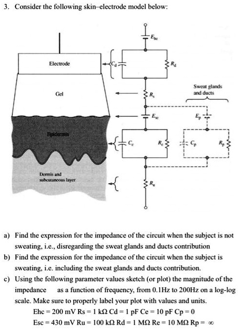 3. Consider the following skin-electrode model below: Ehc Electrode Cd ...