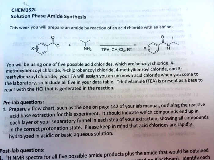 SOLVED: CHEM35ZL Solution Phase Amide Synthesis This week you will prepare an amide by reaction ...