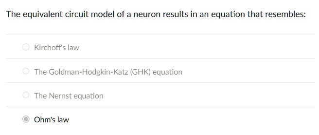 the equivalent circuit model of a neuron results in an equation that ...