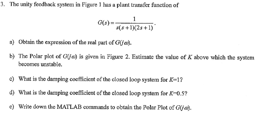 3 the unity feedback system in figure has a plant transfer function of gs ss 12s 1 obtain the ...