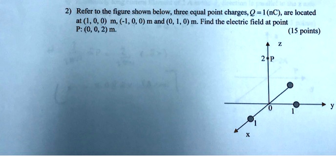 SOLVED: Refer to the figure shown below, three equal point charges, q = 1 nC, are located at (1 ...