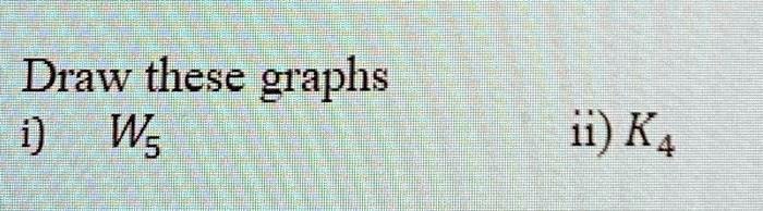 SOLVED: Draw these graphs 1) Ws ii) K4 SOLVED: Draw these graphs 1) Ws ii) K4