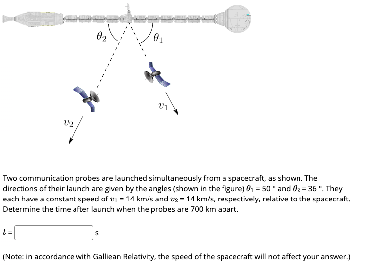 Two communication probes are launched simultaneously from a spacecraft ...