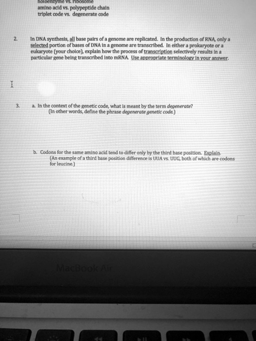 SOLVED: Amino acids, polypeptide chain, triplet code vs degenerate code ...
