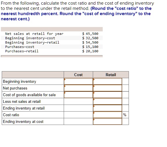 SOLVED: From the following, calculate the cost ratio and the cost of ...