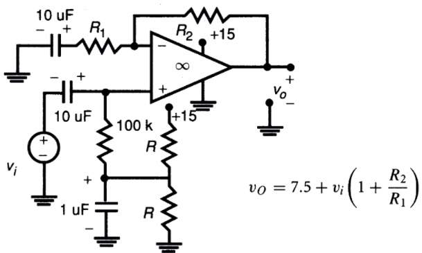 SOLVED: Non-inverting amplifier with a single source Build the circuit ...