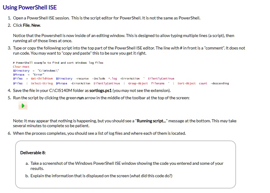 Solved Using Powershell Ise Open A Powershell Ise Session This Is The Script Editor For