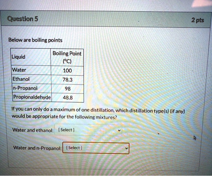 SOLVED:Question 5 2pts Below are boiling points Boiling " Point Liquid ...