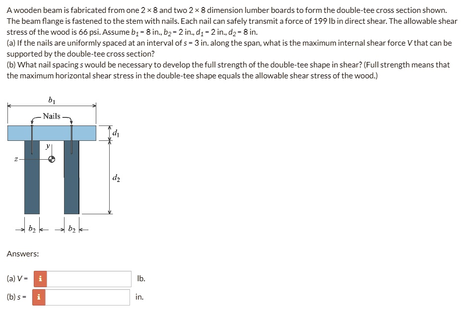SOLVED: A wooden beam is fabricated from one 2x8 and two 2x8 dimension ...