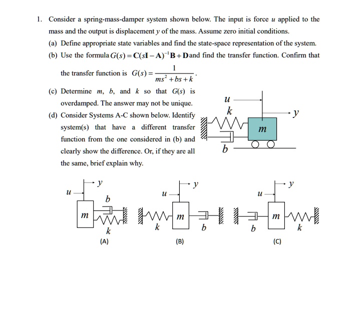 SOLVED: Consider a spring-mass-damper system shown below. The input is ...