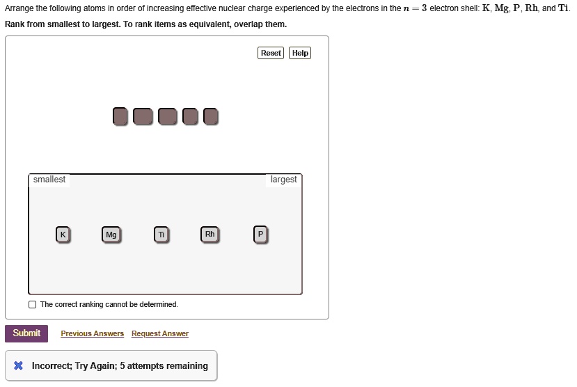 Solved Arrange The Following Atoms In Order Of Increasing Effective