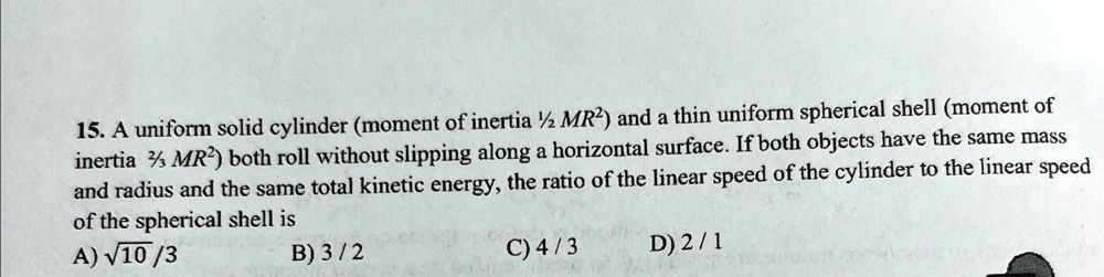 A uniform solid cylinder (moment of inertia (1)/(2)MR^(2) ) and a thin ...