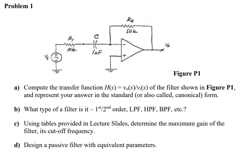 Problem 1 Rz Sok P1 C Vo 10le InF + Figure P1 a) Compute the transfer function H(s) = vo(s)/vi(s ...