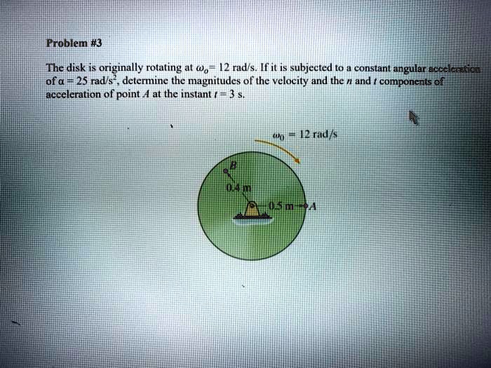 Problem #3 The disk is originally rotating at ω0 = 12 rad/s. If it is subjected to a constant ...