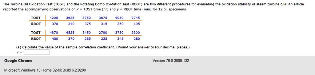 The Turbine Oil Oxidation Test (TOST) and the Rotating Bomb Oxidation ...