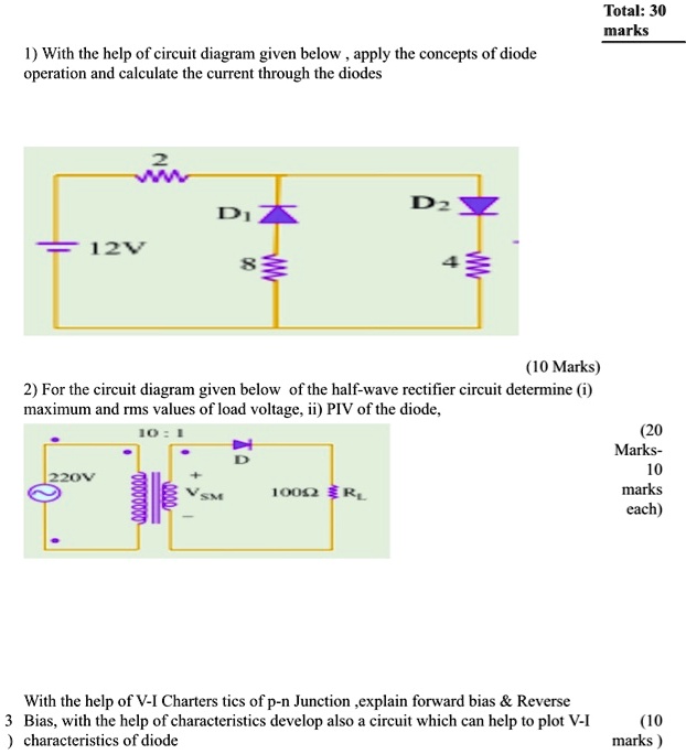 SOLVED: With the help of the circuit diagram given below, apply the concepts of diode operation ...