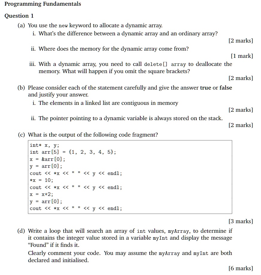 Text Programming Fundamentals Question 1 A You Use The New Keyword To Allocate A Dynamic