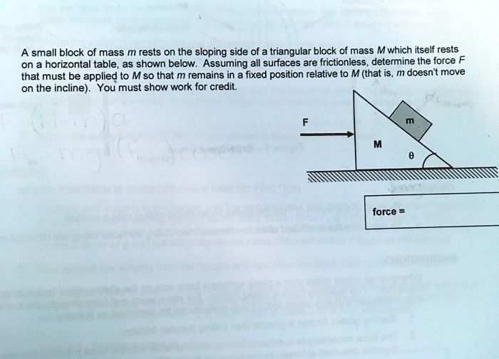 SOLVED: A small block of mass m rests on the sloping side of a triangular block of mass M which ...