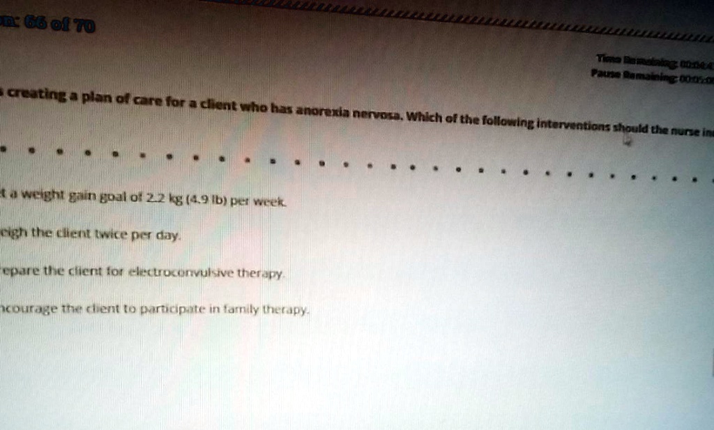 SOLVED: Creating a plan of care for a client who has anorexia nervosa ...