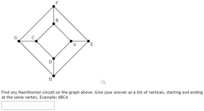 SOLVED: Find any Hamiltonian circuit on the graph above Give your ...