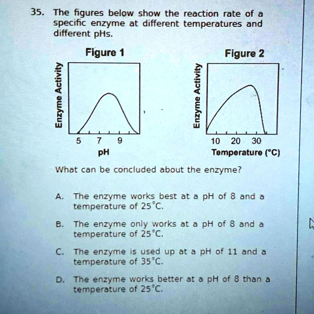 35. The figures below show the reaction rate of a specific enzyme at different temperatures and ...
