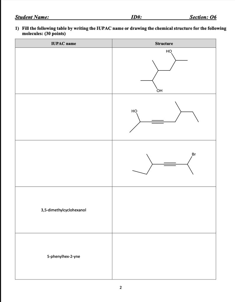 SOLVED: Student Name: [#: Section: 06 Fill the following table by ...