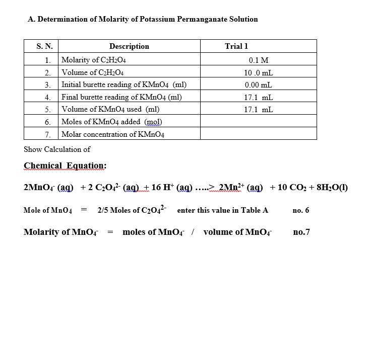 A. Determination of Molarity of Potassium Permanganate Solution ...