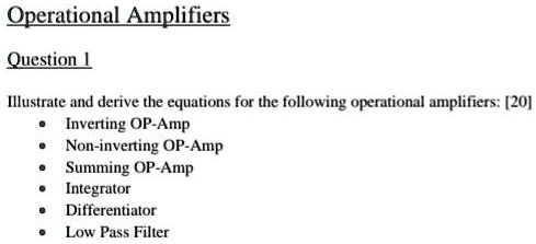 Operational Amplifiers Question 1 Illustrate and derive the equations ...