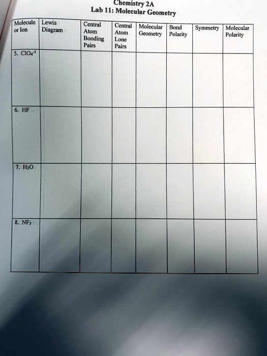 SOLVED: Chemistry 2A Lab I: Molecular Geometry Central Central ...
