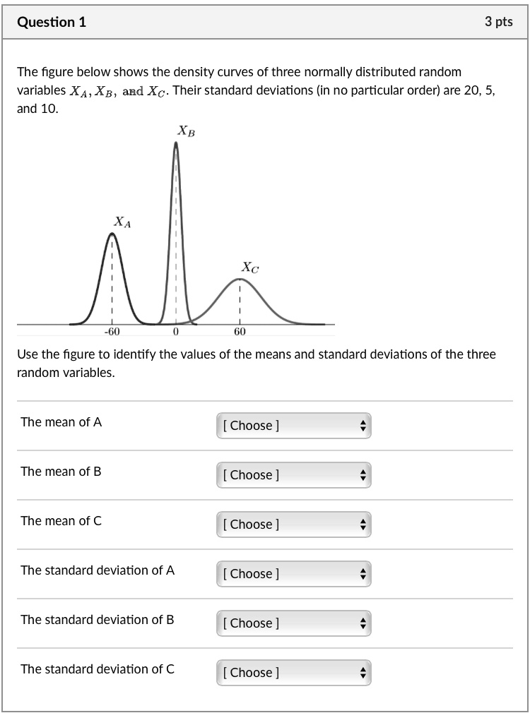 Get Answer Question 1 3 Pts The Figure Below Shows The Density Curves Of Three Normally