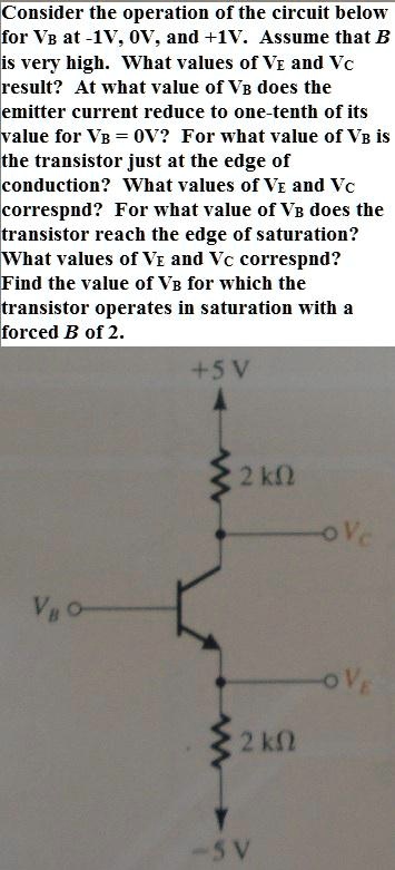 Consider the operation of the circuit below for VB at -1V, 0V, and +1V ...