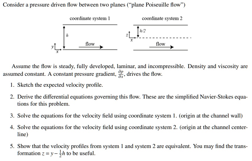 Consider a pressure driven flow between two planes ("plane Poiseuille ...